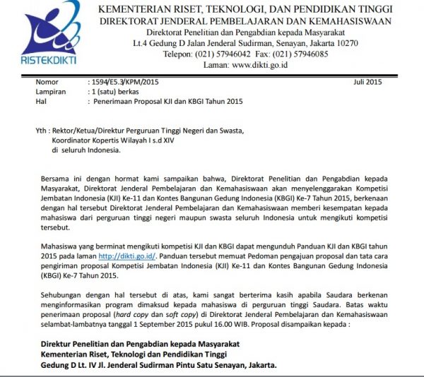 PENGUMUMAN DIKTI : Penerimaan Proposal KJI dan KBGI Tahun 2015 ...
