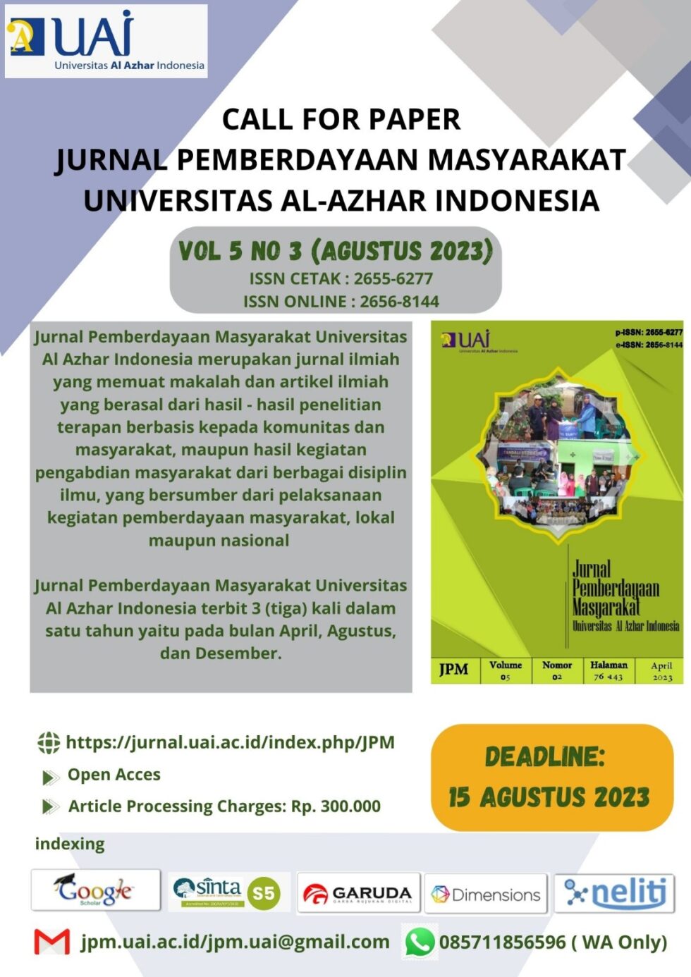 Call For Paper Jurnal Pemberdayaan Masyarakat Universitas Al Azhar ...